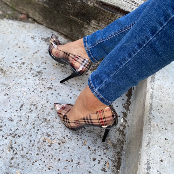 Shoes | Plaid Pvc Clear High Heels Pumps | Poshmark